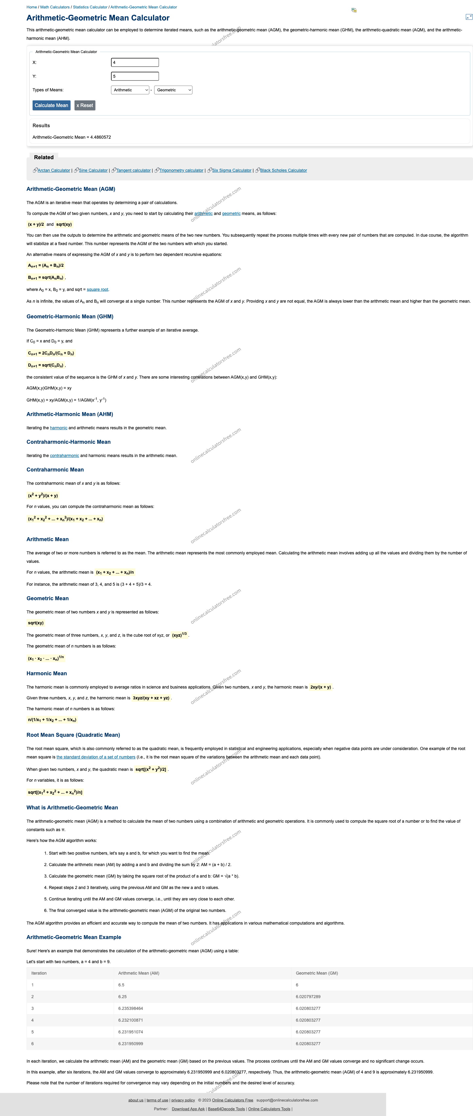 Arithmetic-Geometric Mean Calculator - CalculatorFree