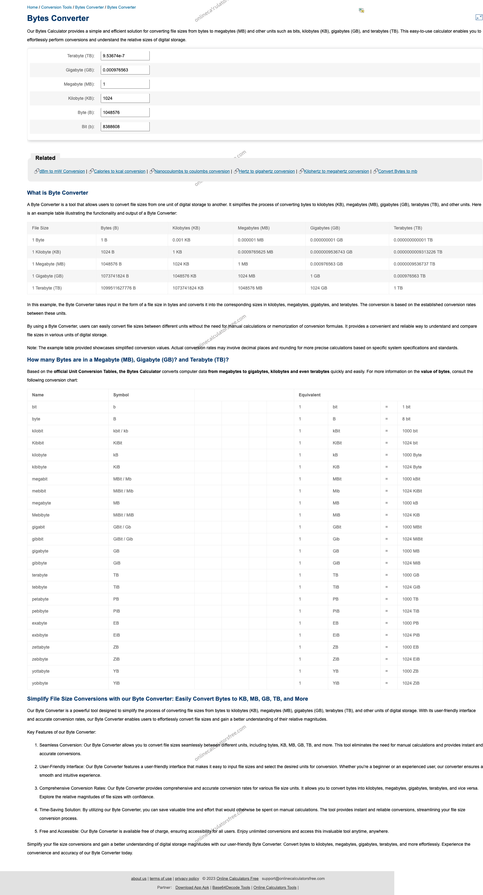 Конвертер байтов – Быстрое преобразование единиц - CalculatorFree