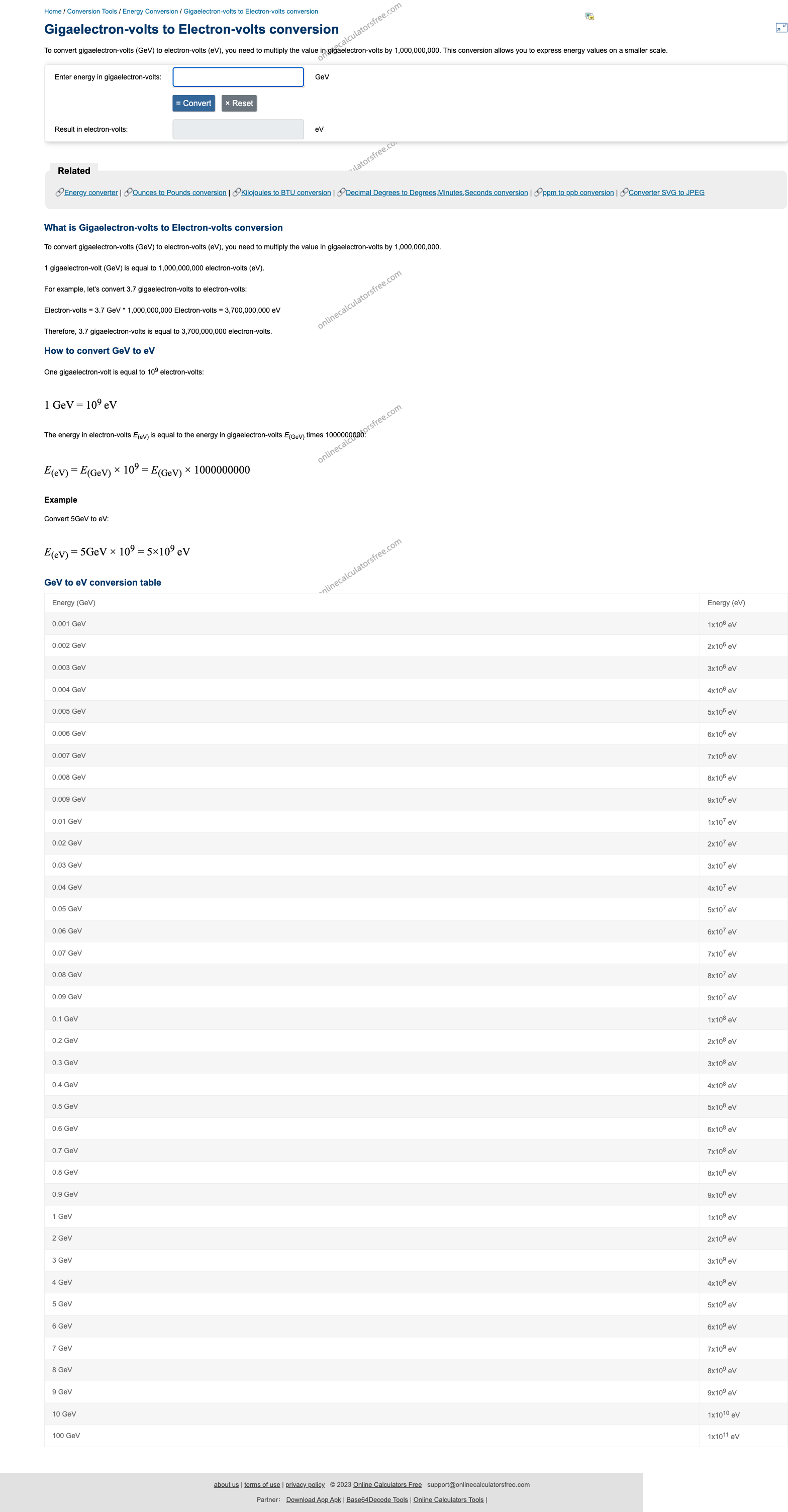 Convert GeV to eV | Fast & Accurate Calculator - CalculatorFree